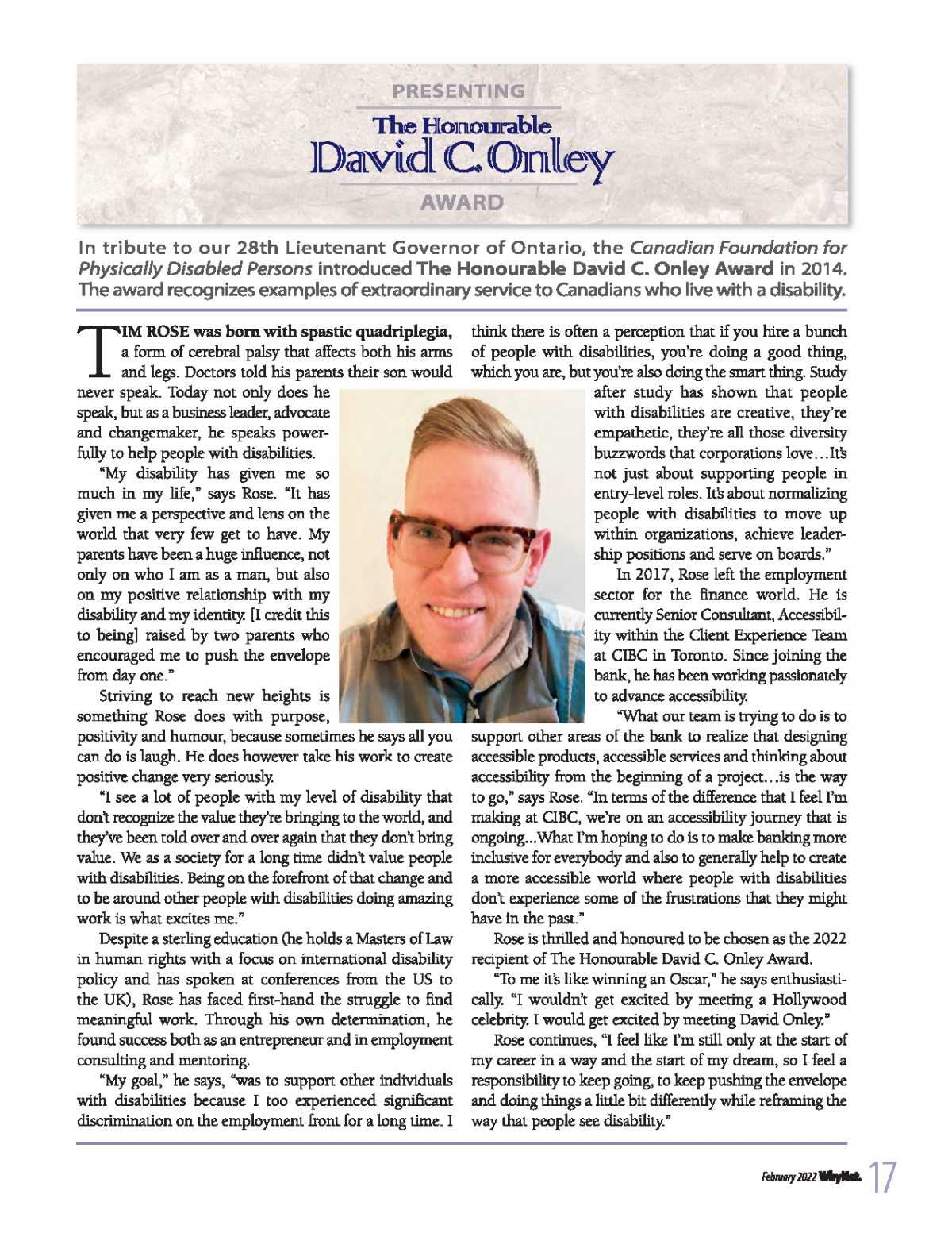 Presenting The Honourable David C. Onley Award: Tim Rose – Canadian ...